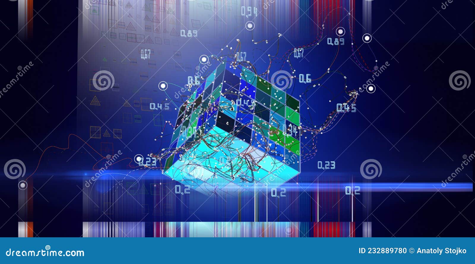 Abstract Technology Background with Lines Connecting Dots of Poly Cube ...