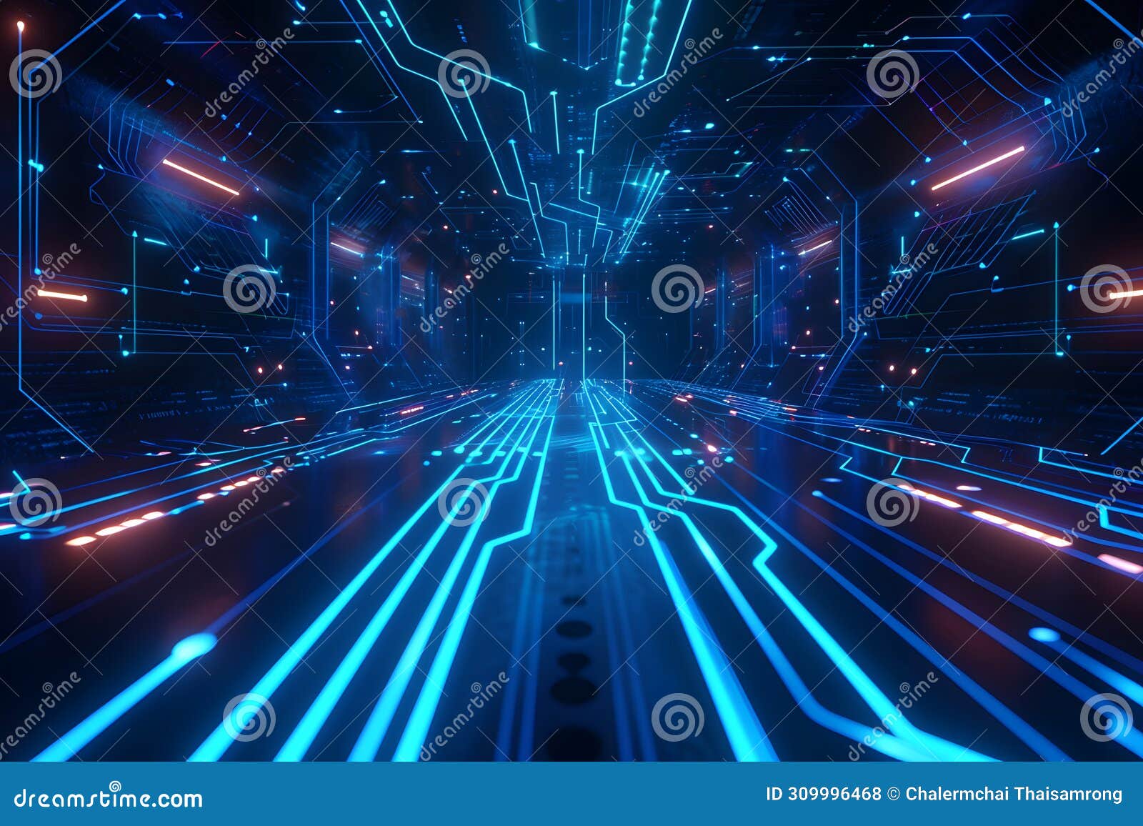 Abstract Technology Background Neon Circuit Blue Neon by Generative AI ...