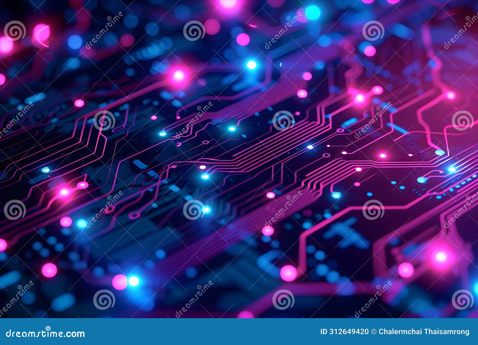 Abstract Technology Background Neon Circuit Blue Neon by Generative AI ...