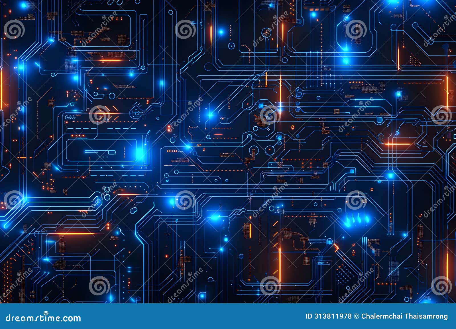 Abstract Technology Background Neon Circuit Blue Neon by Generative AI ...