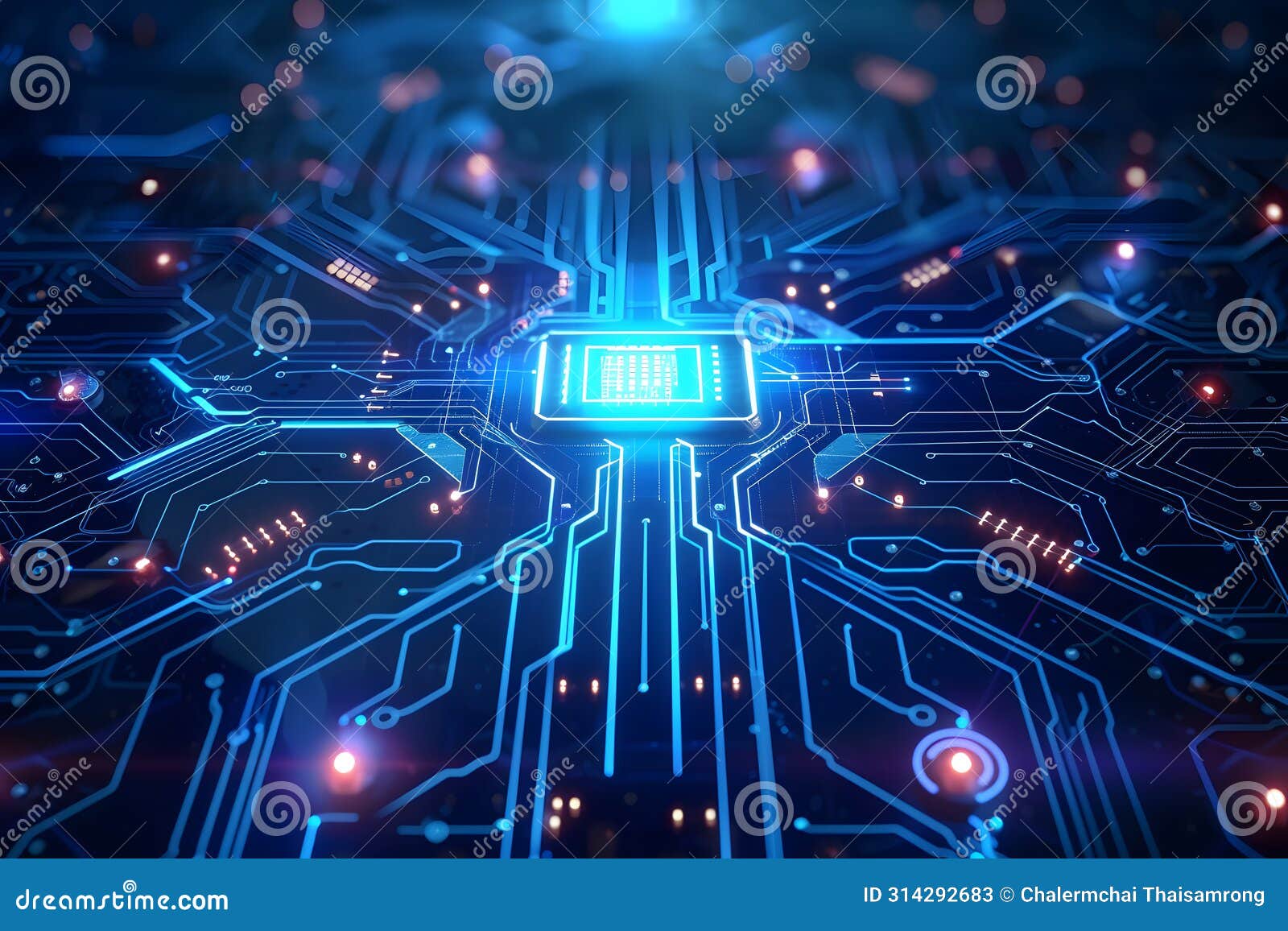 Abstract Technology Background Neon Circuit Blue Neon by Generative AI ...