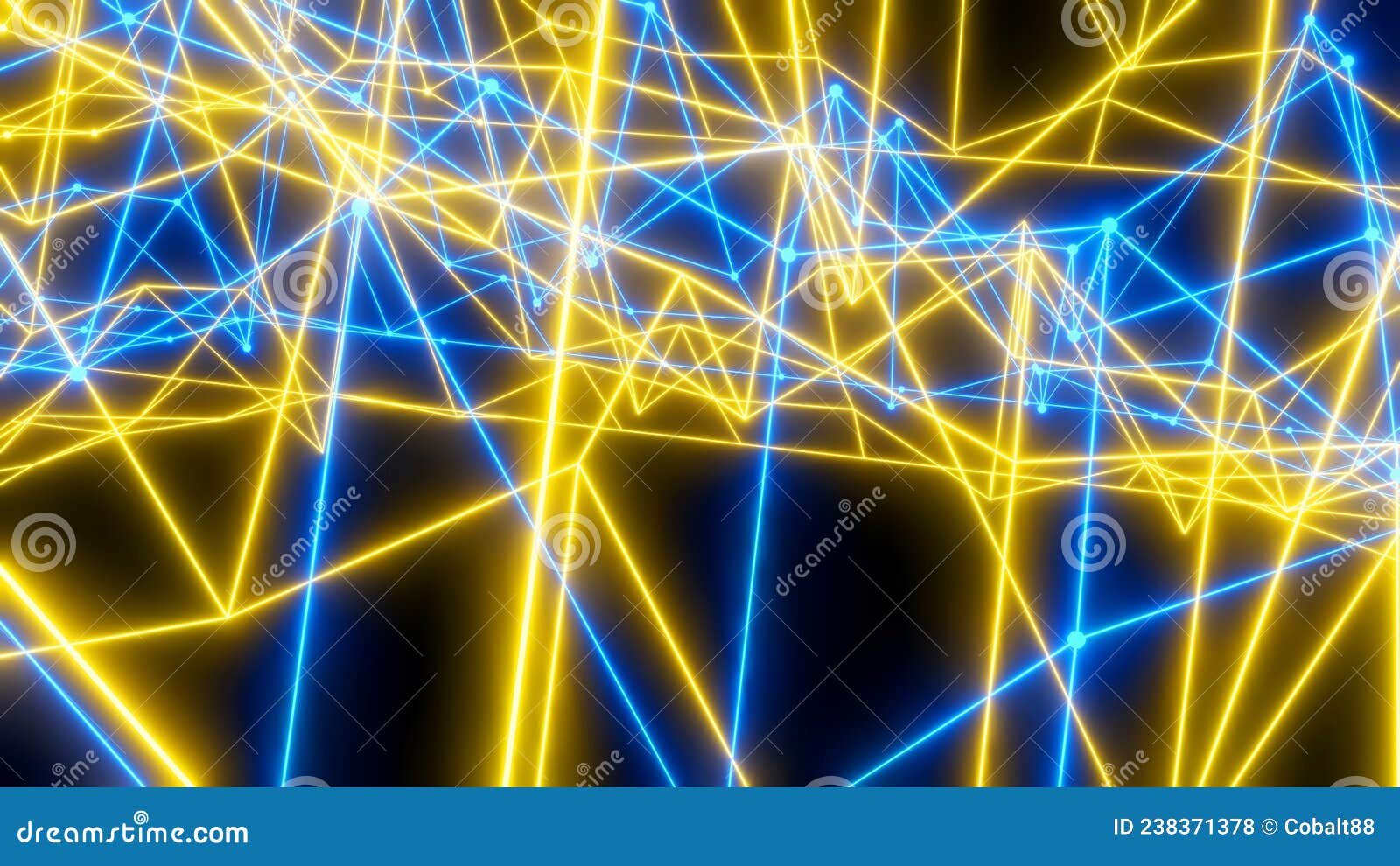 Abstract Technology Background with Neon Glowing Blue Yellow Lines on ...