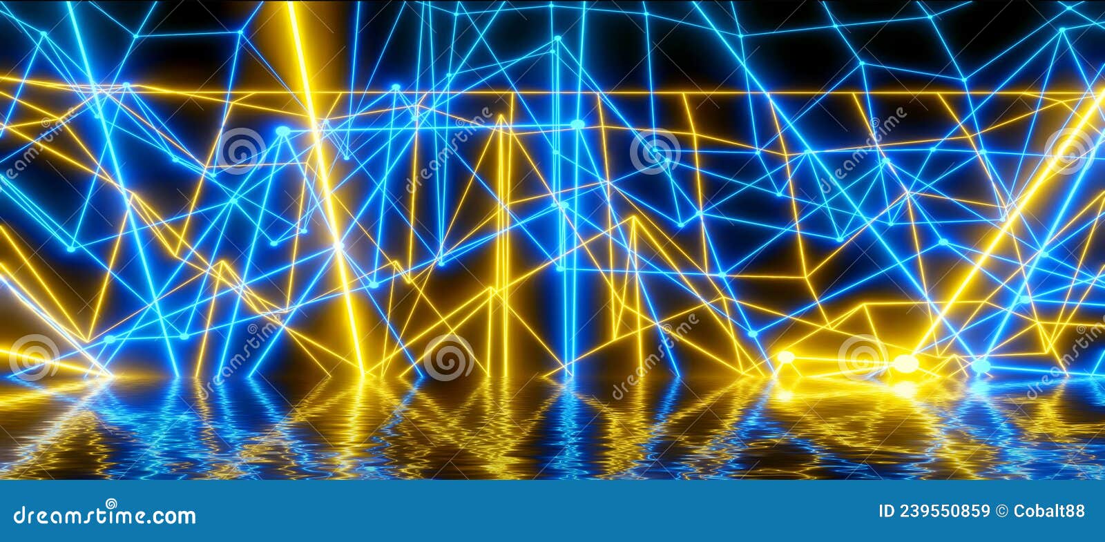 Abstract Technology Background with Neon Glowing Blue Yellow Lines on ...