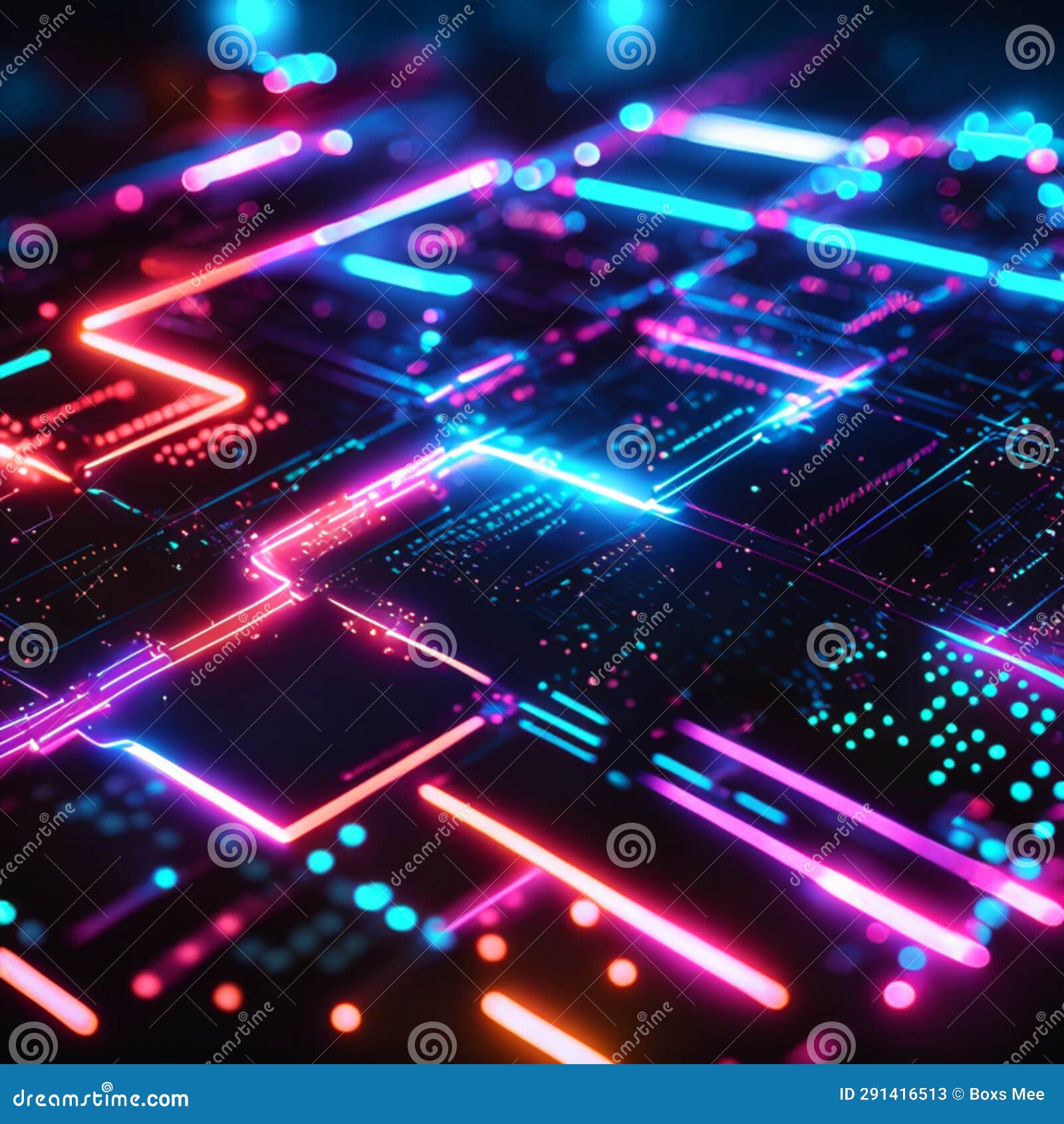 Abstract Technology Background with Neon Lights. 3d Rendering, 3d ...