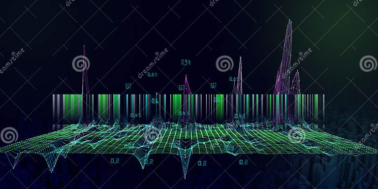 Abstract Technology Background with Noisy Algorithm Color Blurred Lines and Star. Analytics Data ...