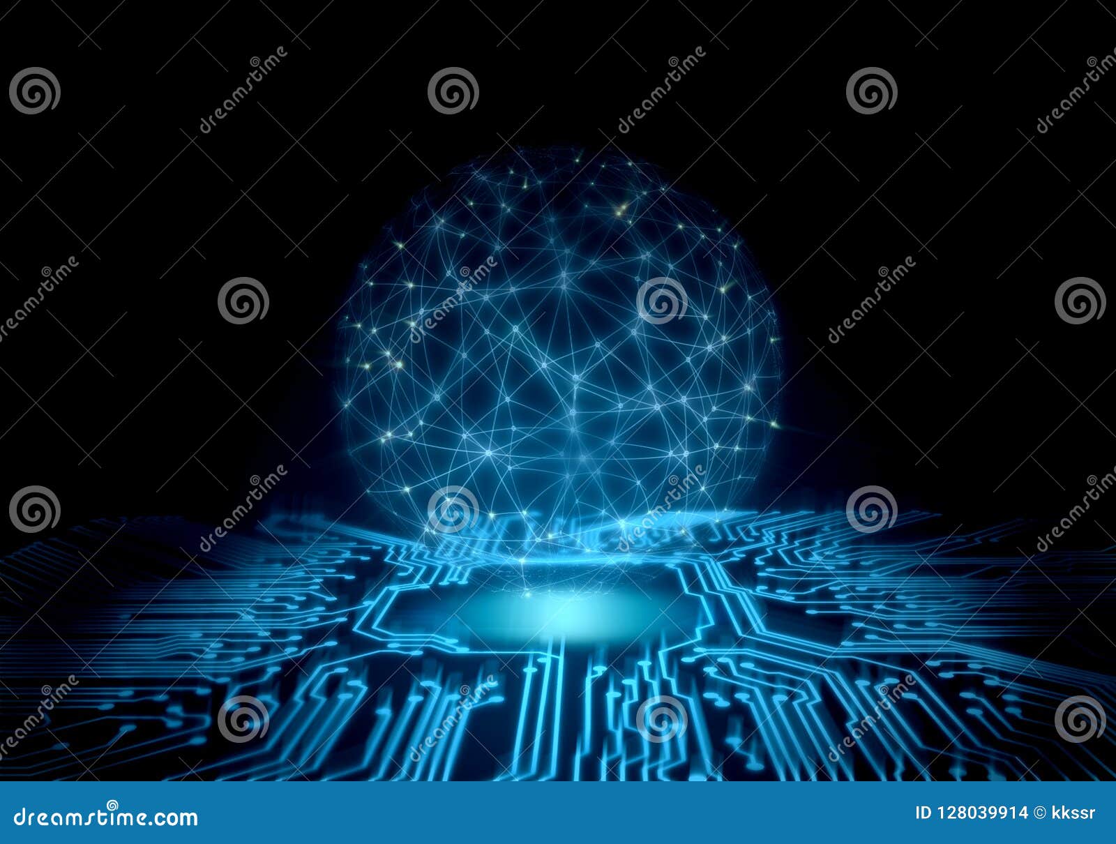 Abstract Technology Background. Perspective Circuit Board with Glowing ...