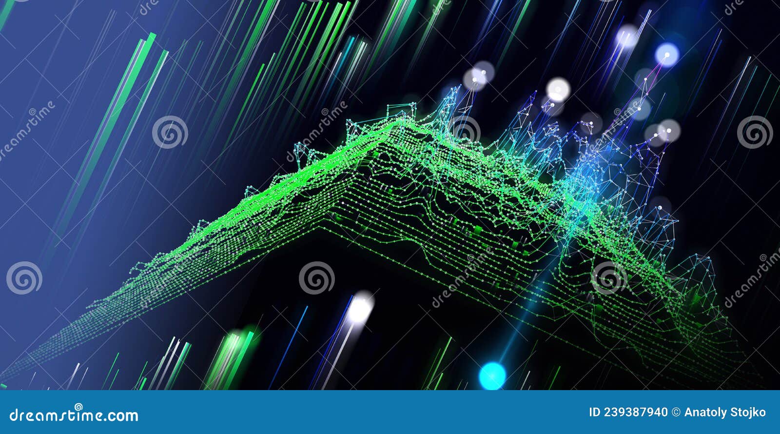 Abstract Technology Background with Polygonal Diagram Grid and Blurred Lines. Big Data ...