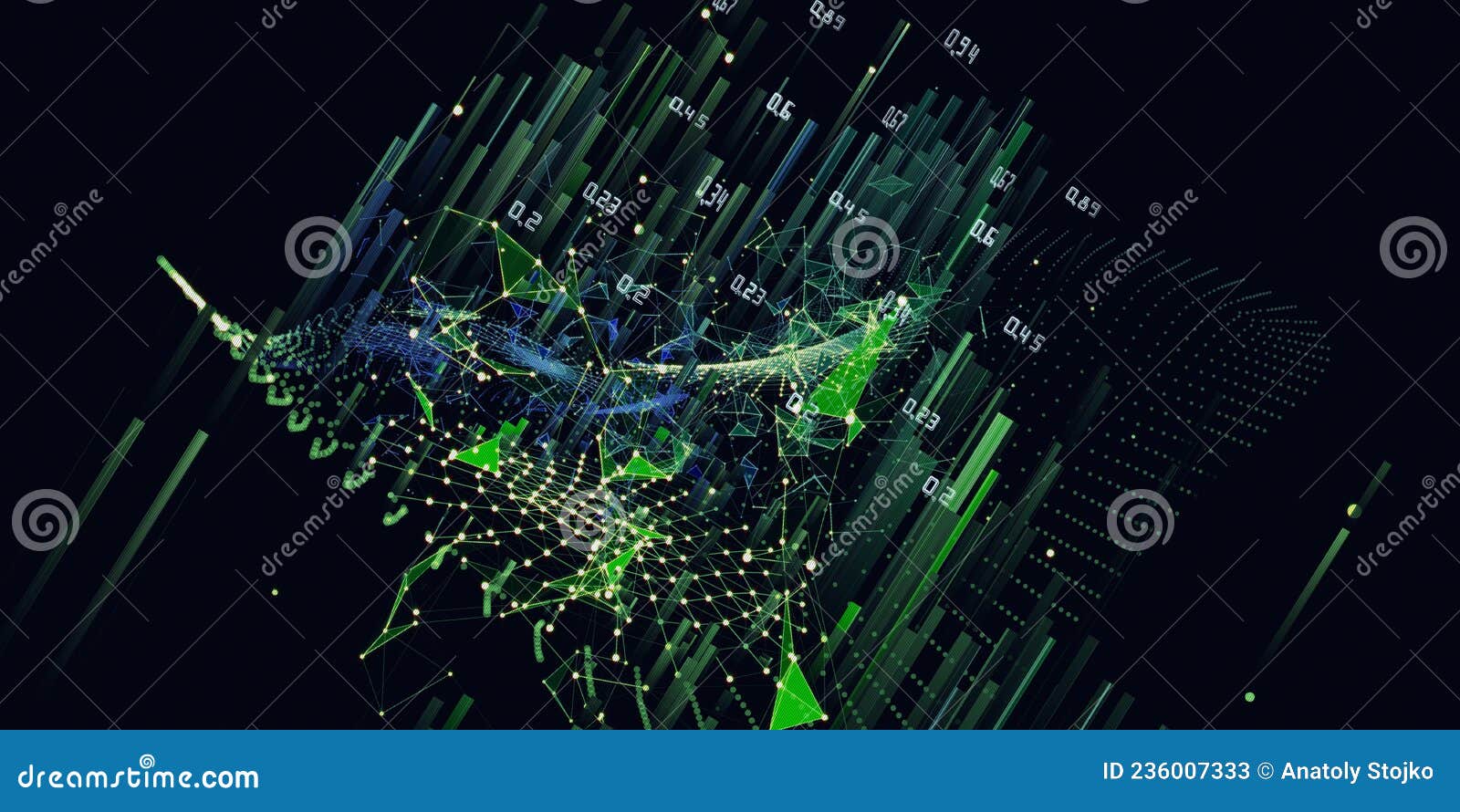 Abstract Technology Background With Polygonal Grid Data And Blurred Lines Analytics Algorithms