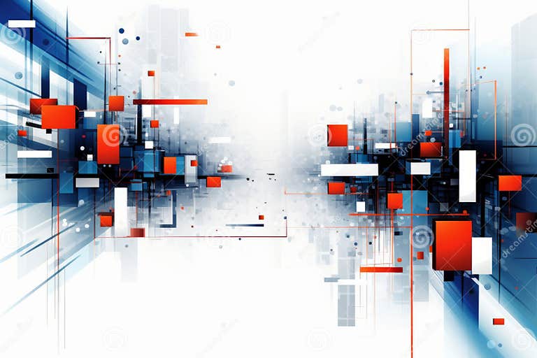 Abstract Technology Background with Red Blue and White Squares Stock ...