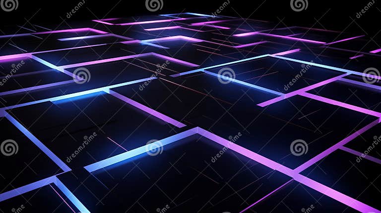 Abstract Technology Background, Square Composition with Glowing Lines ...