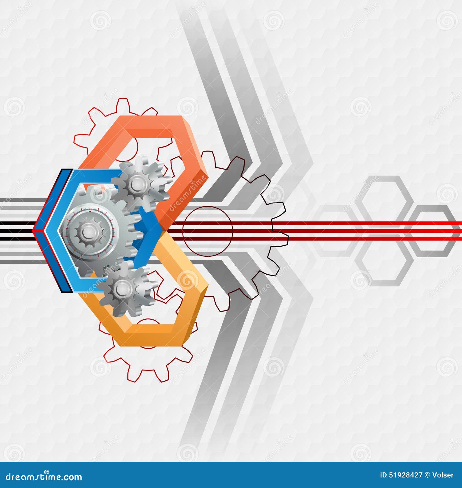 Abstract Technology Background; Three Dimensions Hexagons with Gear ...