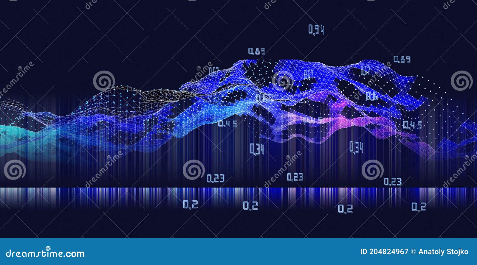 Abstract Technology Background with Triangle Wireframe Algorithm Analyze and Blurred Lines. Big ...