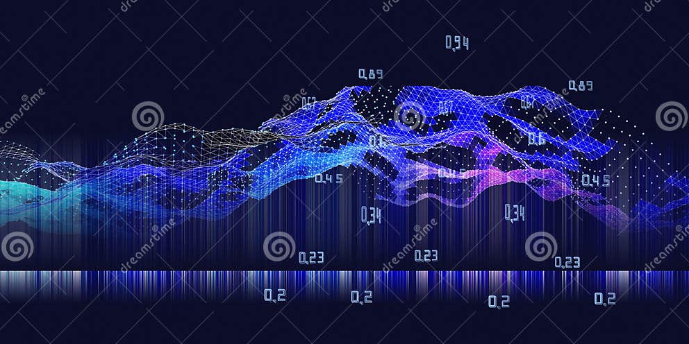 Abstract Technology Background with Triangle Wireframe Algorithm Analyze and Blurred Lines. Big ...