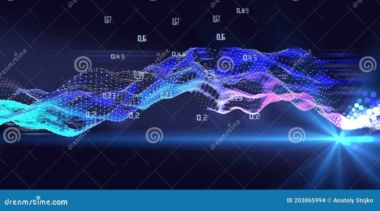 Abstract Technology Background with Triangle Wireframe Algorithm Analyze and Blurred Lines ...