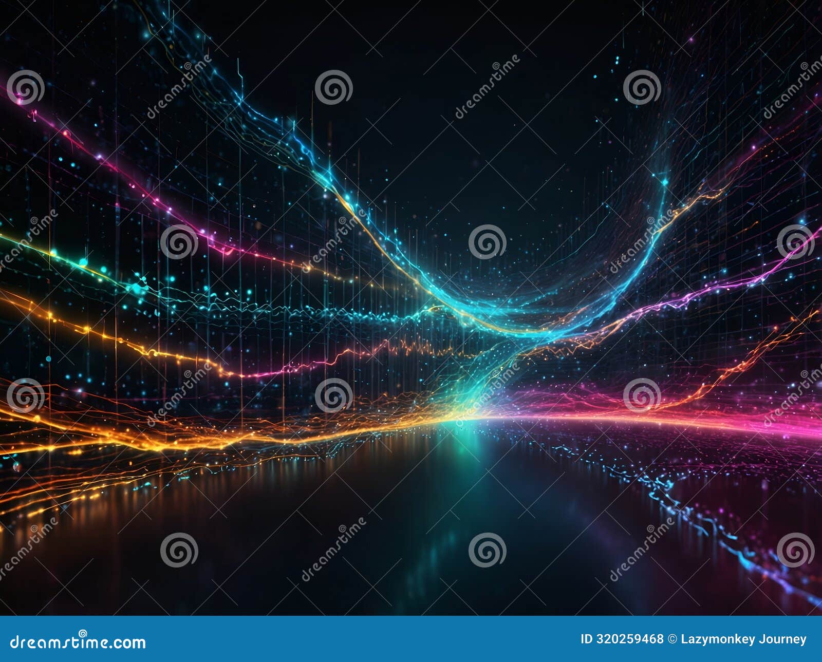 Abstract Technology Background Virtual Digital Stream Neon Glowing Wave ...