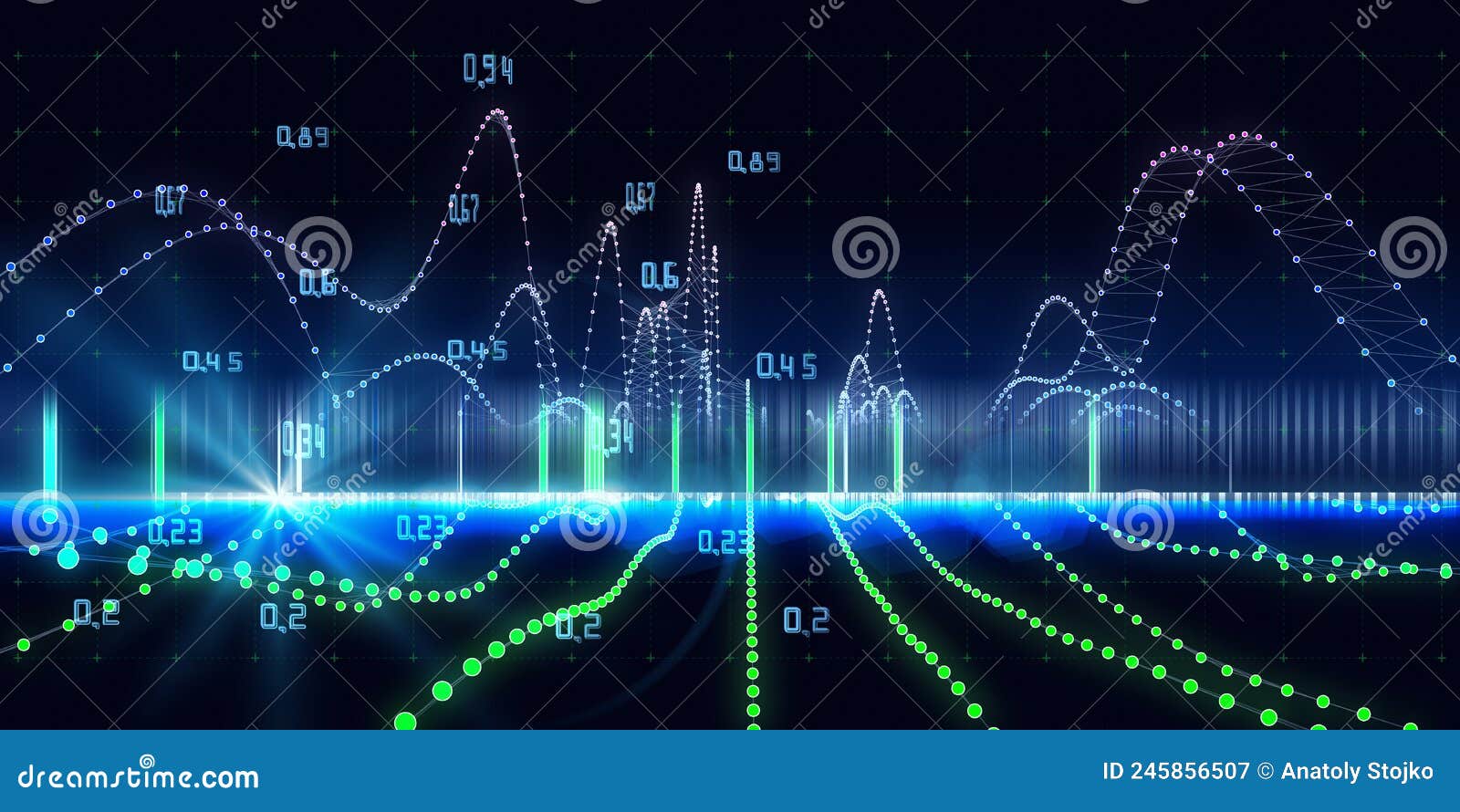 Abstract Technology Background with Wireframe Graph from Dotted and Data. Visual Presentation of ...