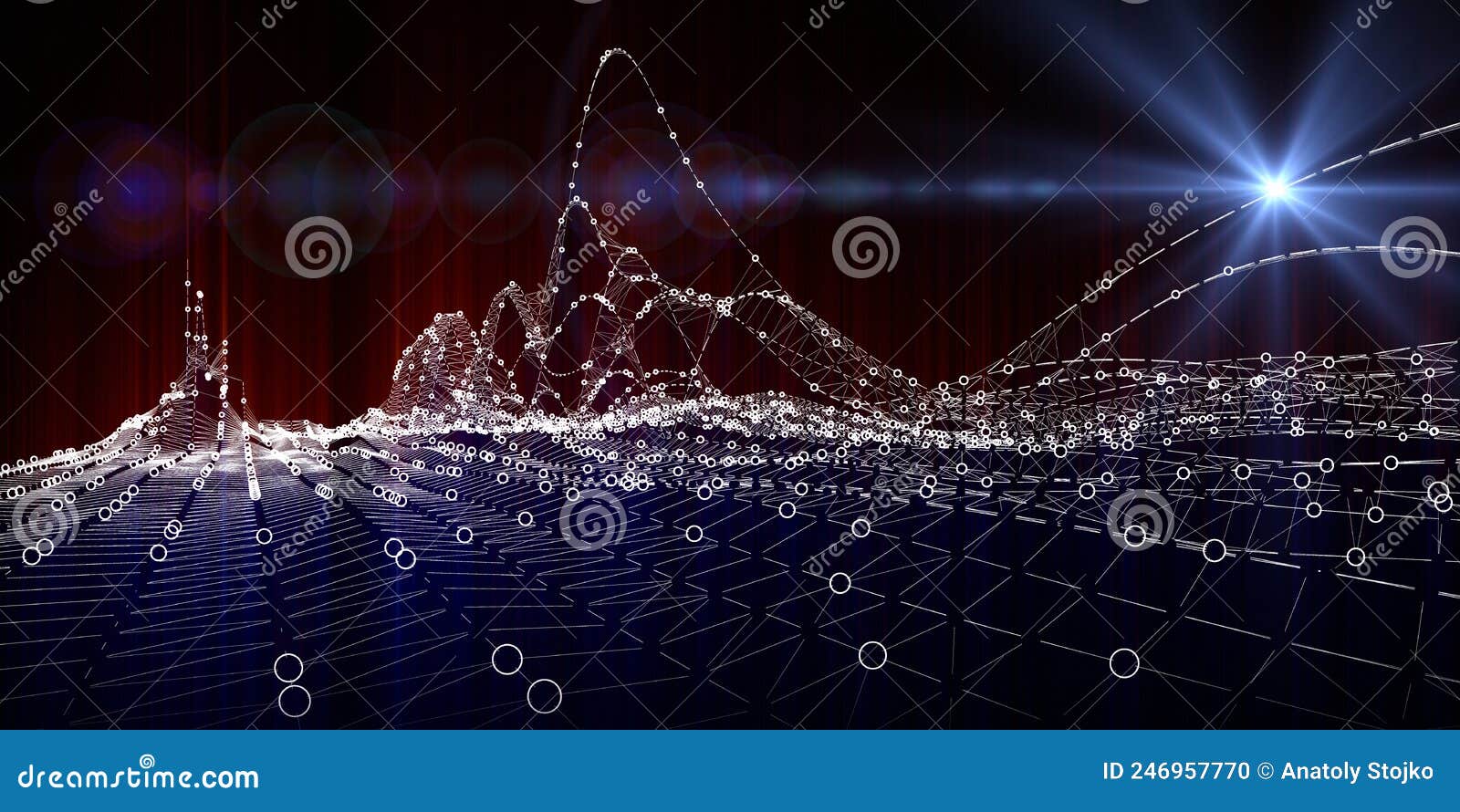 Abstract Technology Background with Wireframe Graph from Dotted and Spot. Visual Presentation of ...