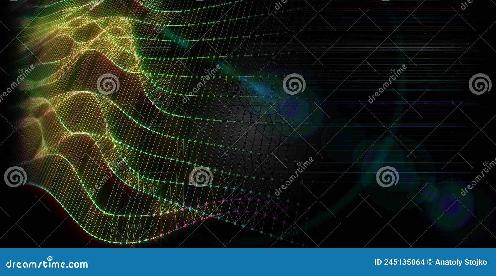 Abstract Technology Background with Wireframe Graph from Dotted and Spot. Visual Presentation of ...
