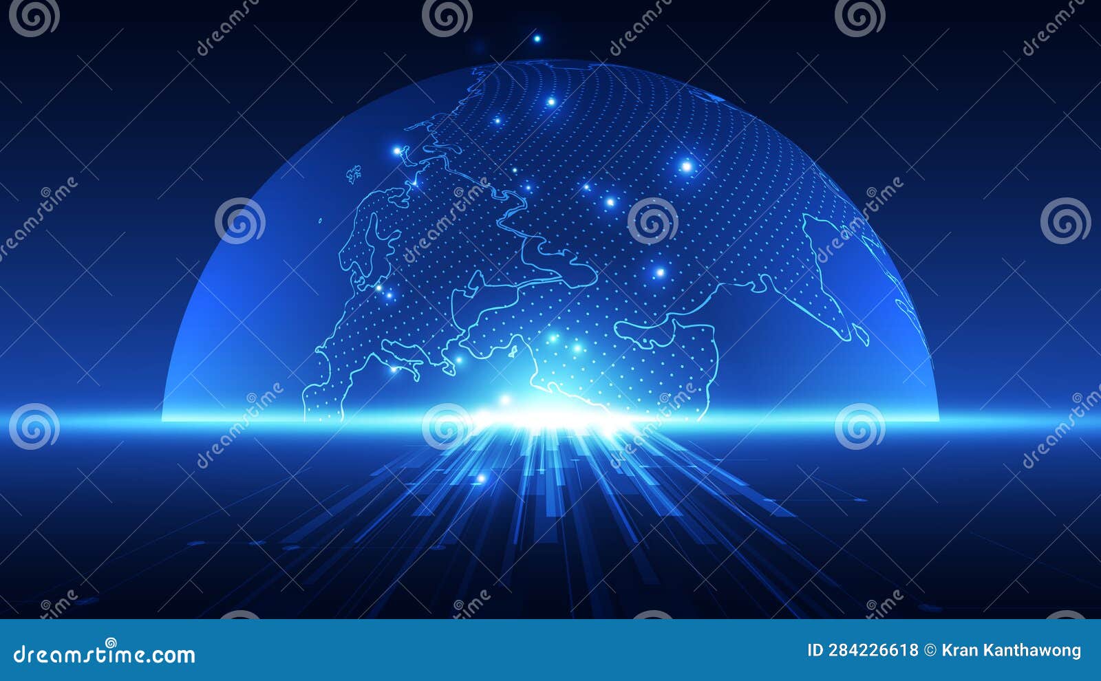 Abstract Technology Background with World Map and Light Rays. Vector ...