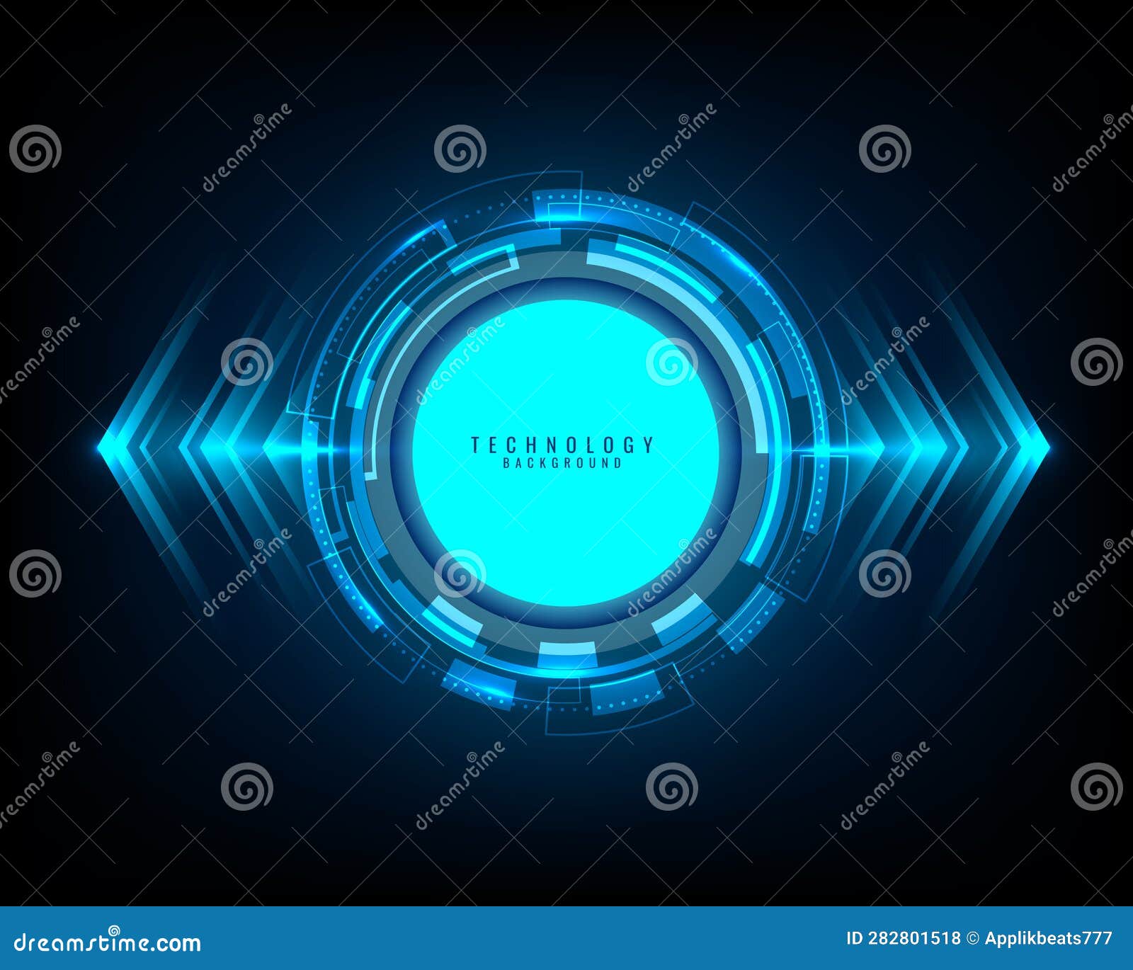 Abstract Technology Blue Circle, Light Beam and Arrow Pattern on Dark ...