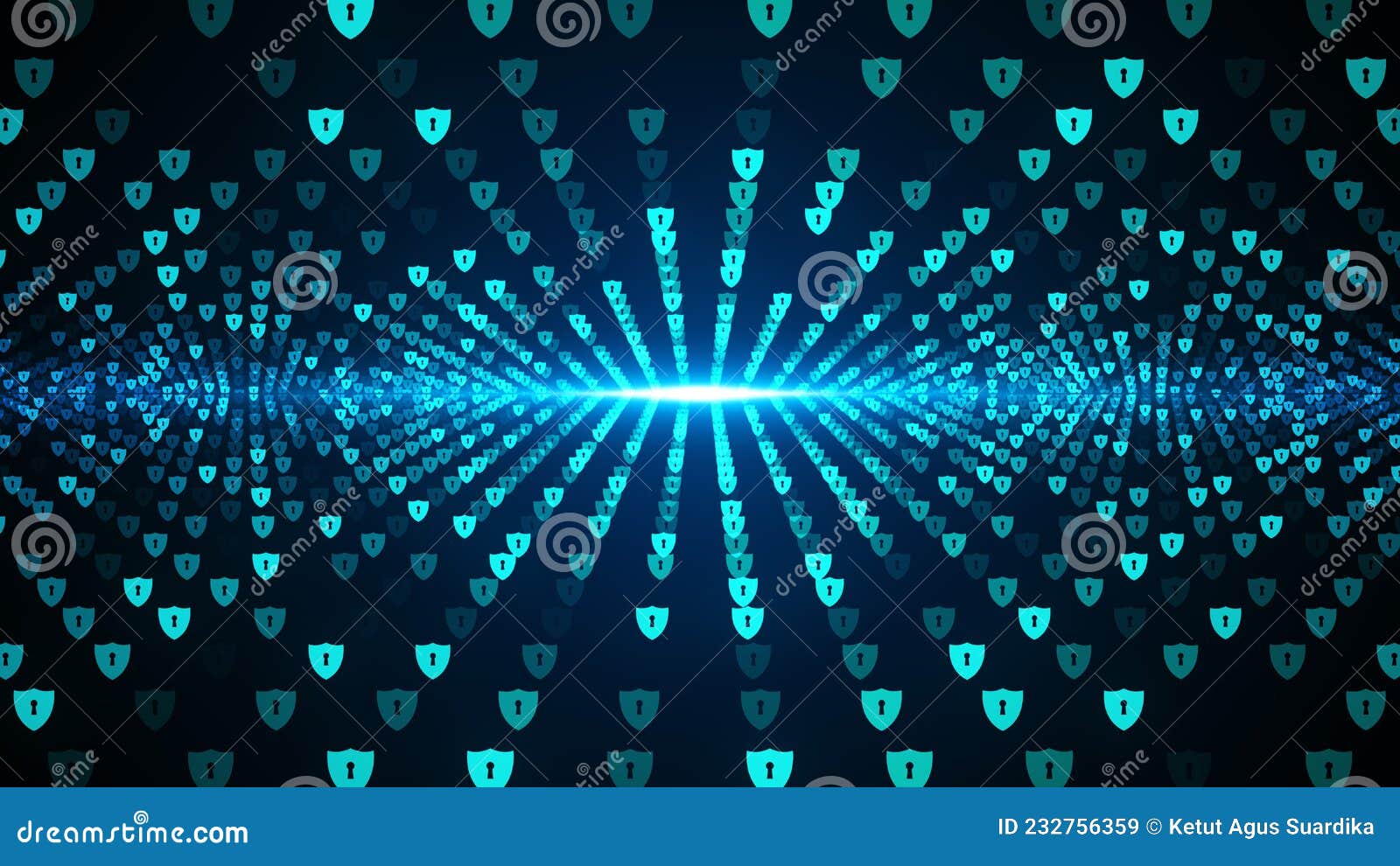 Abstract Technology Blue Shinny Perspective View Grid of Shield Lock ...