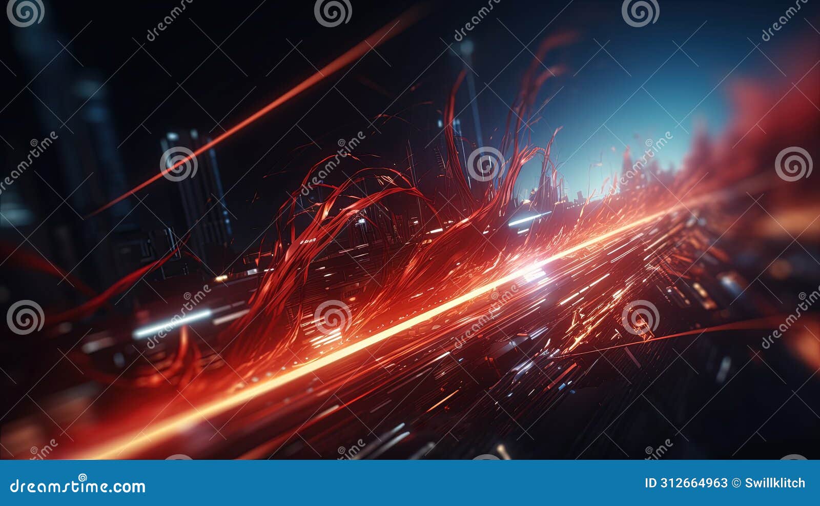 Abstract Technology Burst with Glowing Wires and Particles in Motion ...