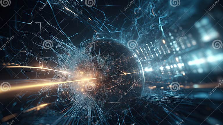 Abstract Technology Burst with Glowing Wires and Particles in Motion ...