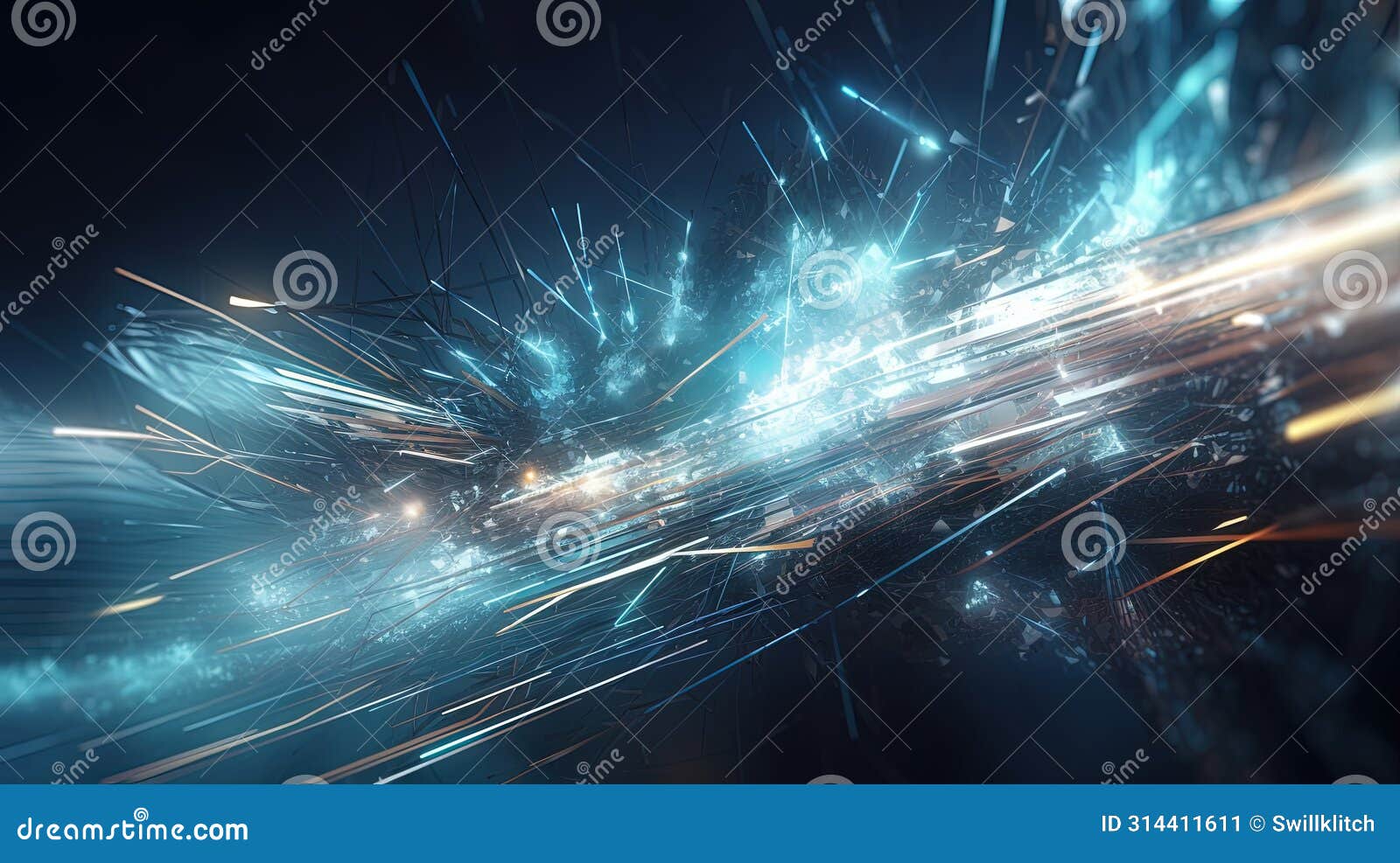 Abstract Technology Burst with Glowing Wires and Particles in Motion ...