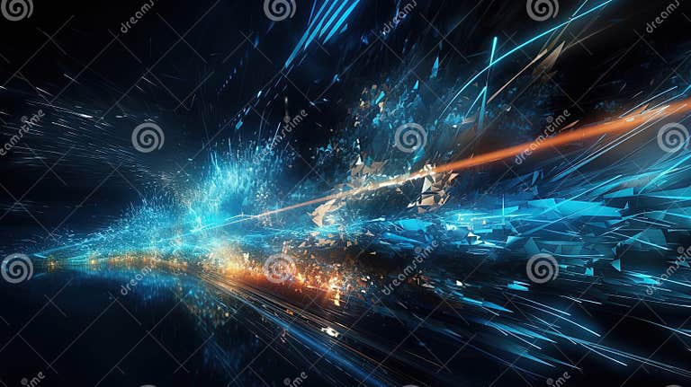 Abstract Technology Burst with Glowing Wires and Particles in Motion ...