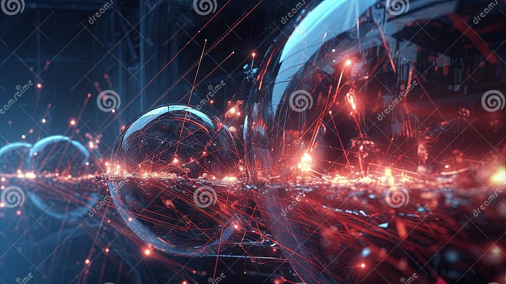 Abstract Technology Burst with Glowing Wires and Particles in Motion ...