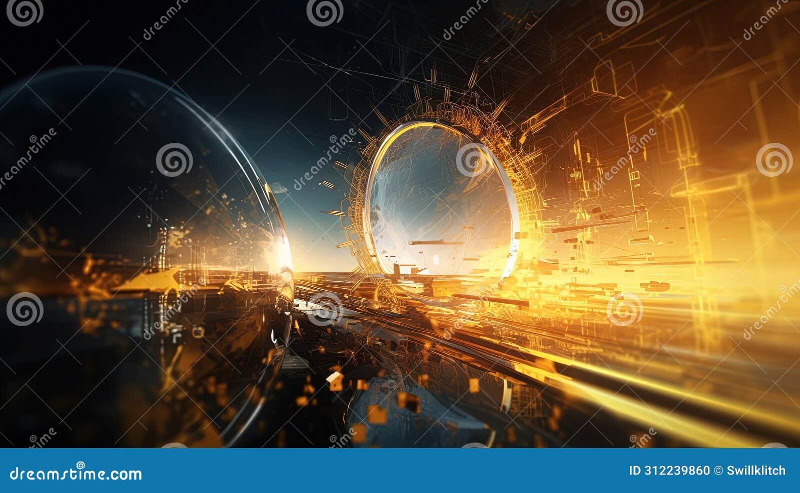 Abstract Technology Burst with Glowing Wires and Particles in Motion ...