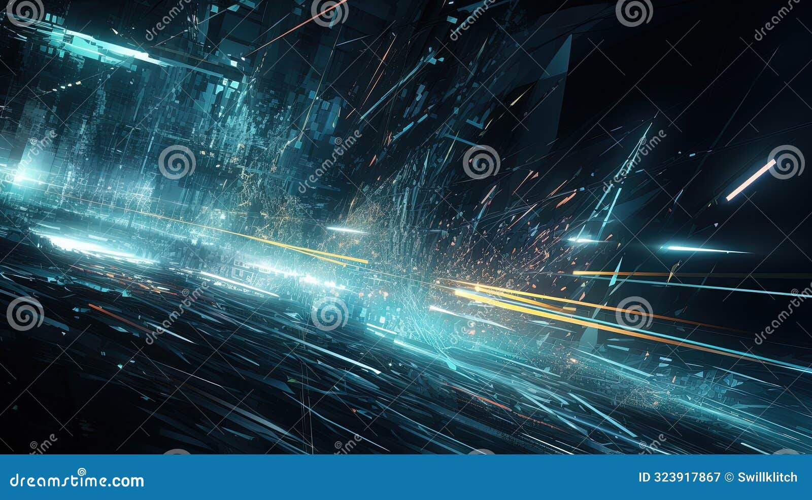 Abstract Technology Burst with Glowing Wires and Particles in Motion ...