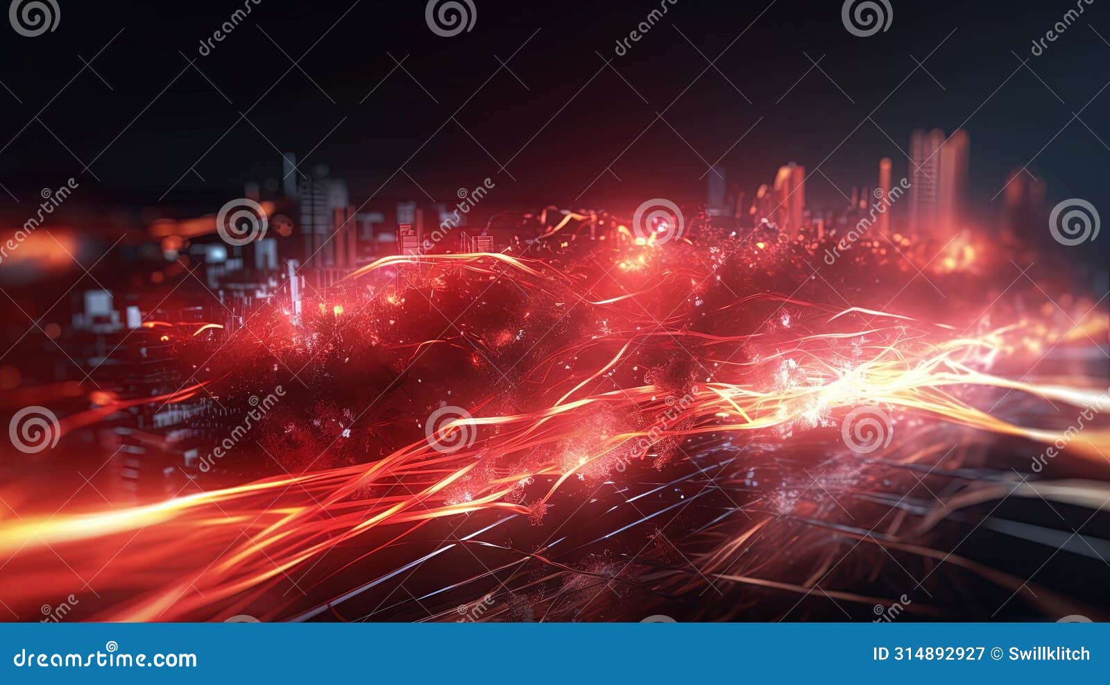 Abstract Technology Burst with Glowing Wires and Particles in Motion ...