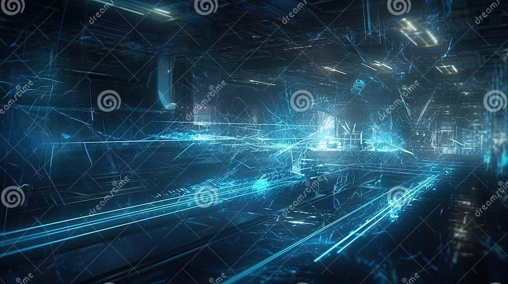 Abstract Technology Burst with Glowing Wires and Particles in Motion ...