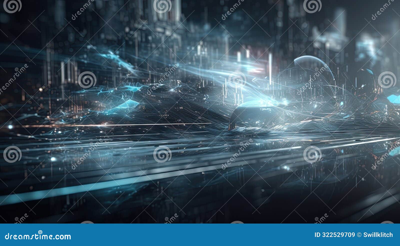 Abstract Technology Burst with Glowing Wires and Particles in Motion ...