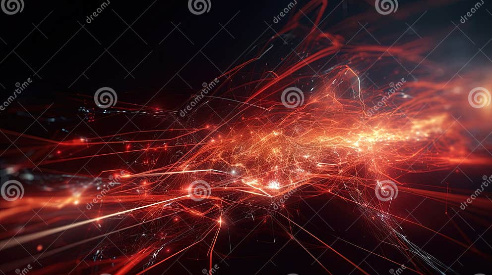 Abstract Technology Burst with Glowing Wires and Particles in Motion ...