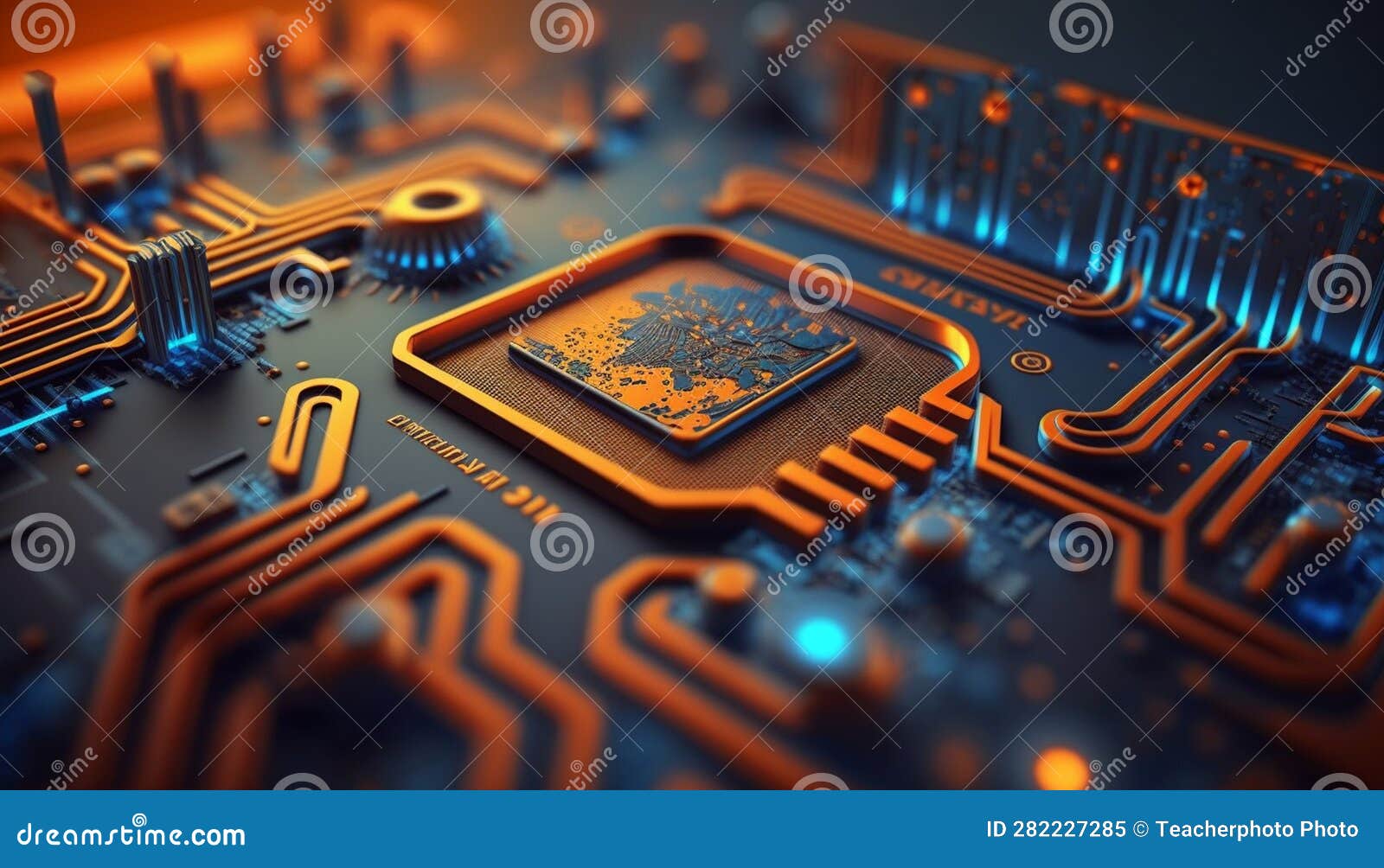 An Abstract Technology Chip Processor Emerges from a Vibrant Circuit Board Backdrop. Generative ...