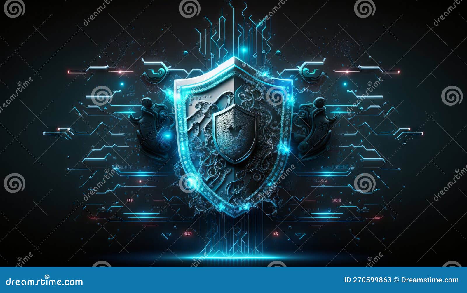 Abstract Technology Circuit Board Background with Shield Symbols ...