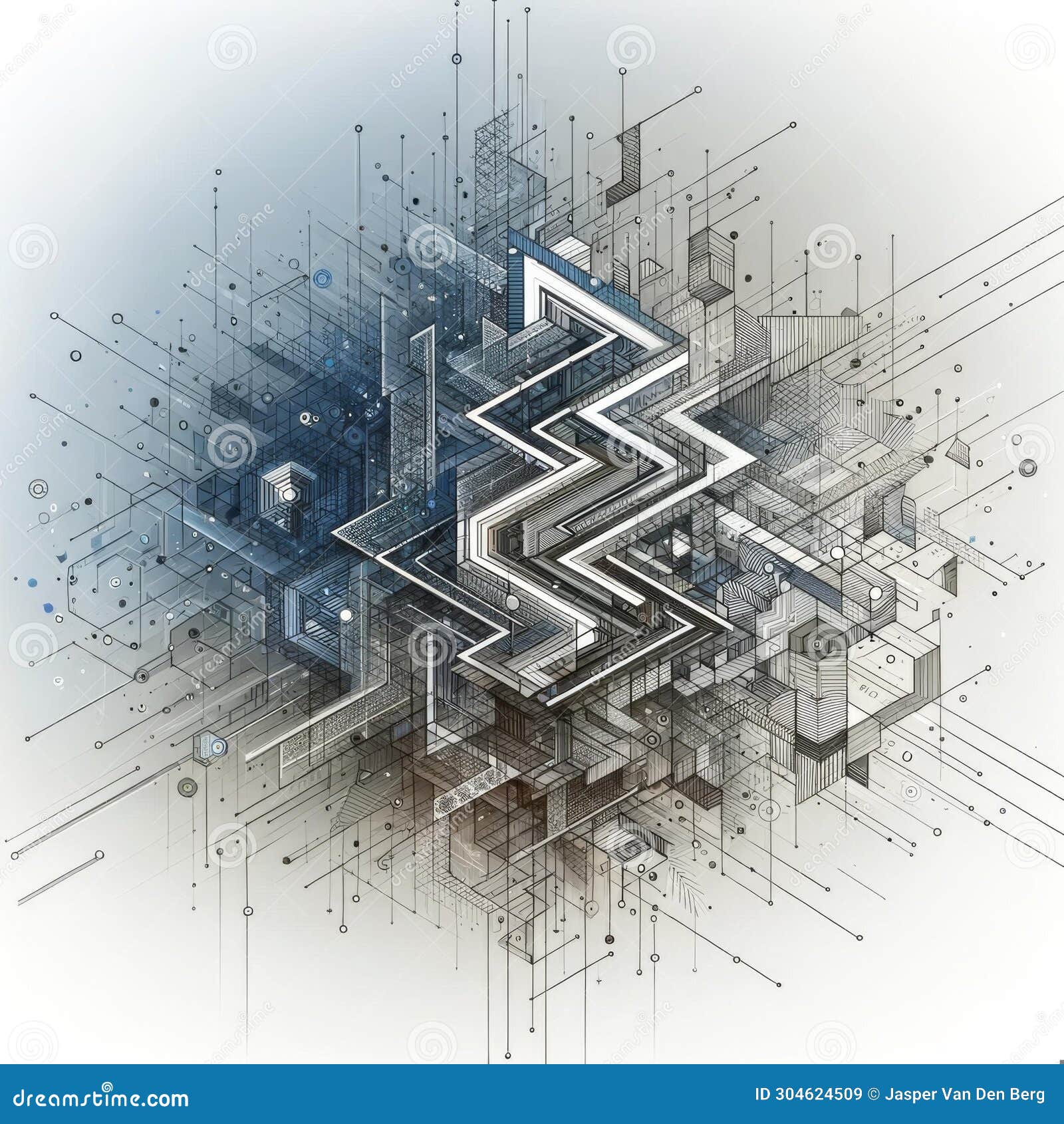 Abstract Technology Concept with 3D Digital Structures Stock ...