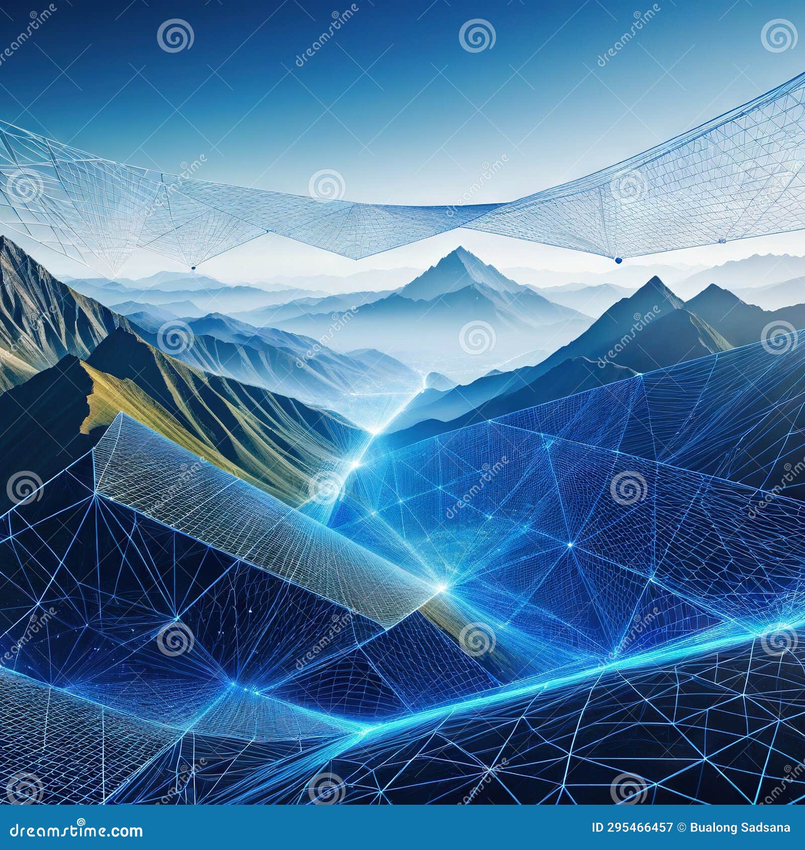 Abstract Technology Concept with Mountain Mesh Landscape Cyberspace ...