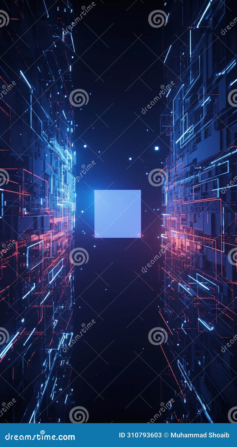 Abstract Technology Cube in Cyberspace Background Stock Illustration ...