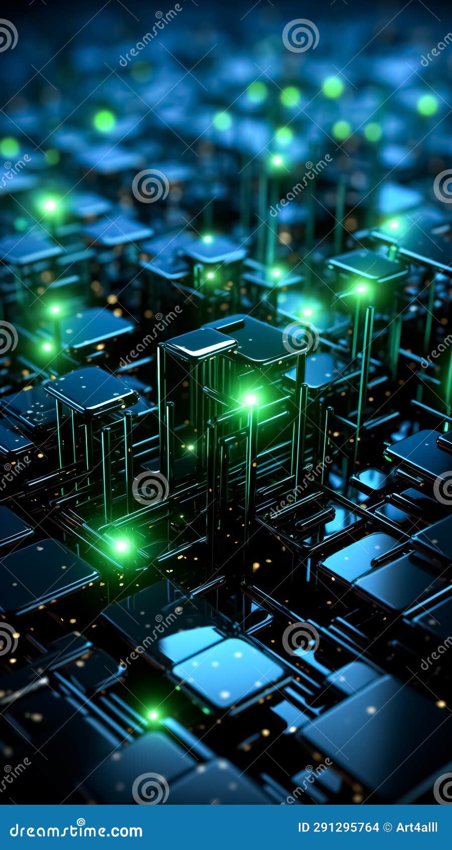 Abstract Technology Data Connections with Green Lights. Technology ...