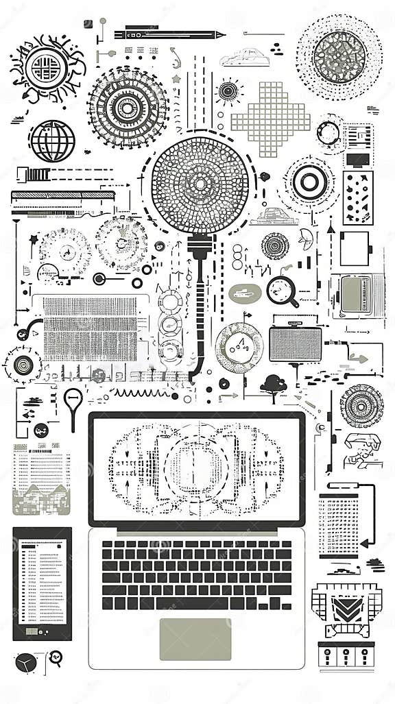 Abstract Technology Elements with a Laptop Illustrating Data and ...