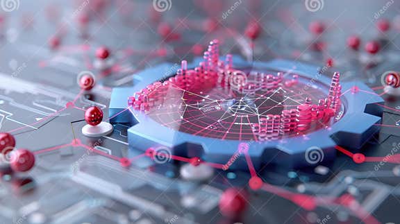 Abstract Technology Gear with Data Visualization and Network ...