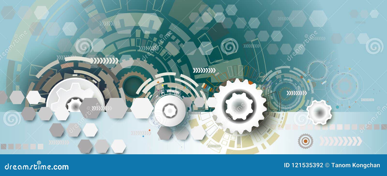 Abstract Technology Gear Wheel Engineering on Hexagon Background Stock ...