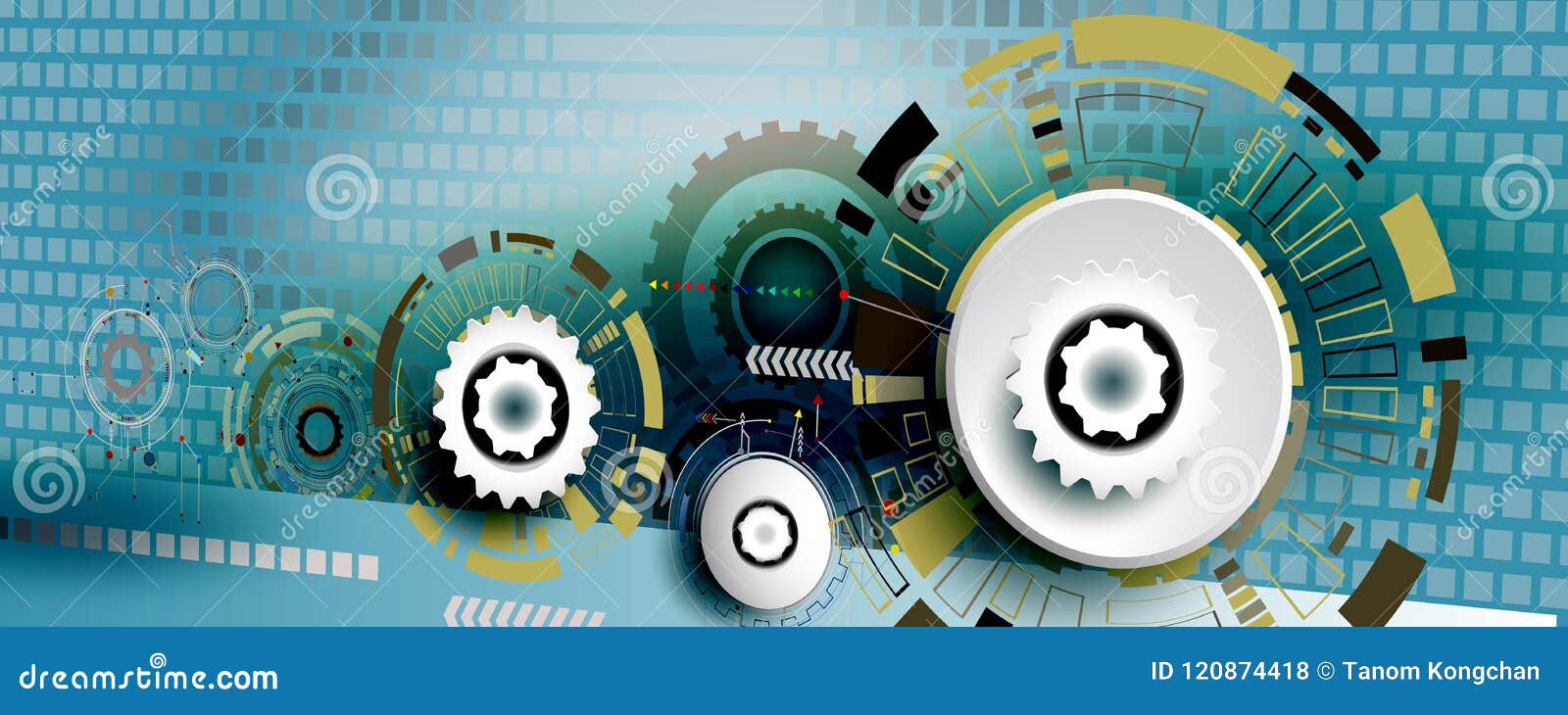 Abstract Technology Gear Wheel Engineering on Square Background. Stock ...