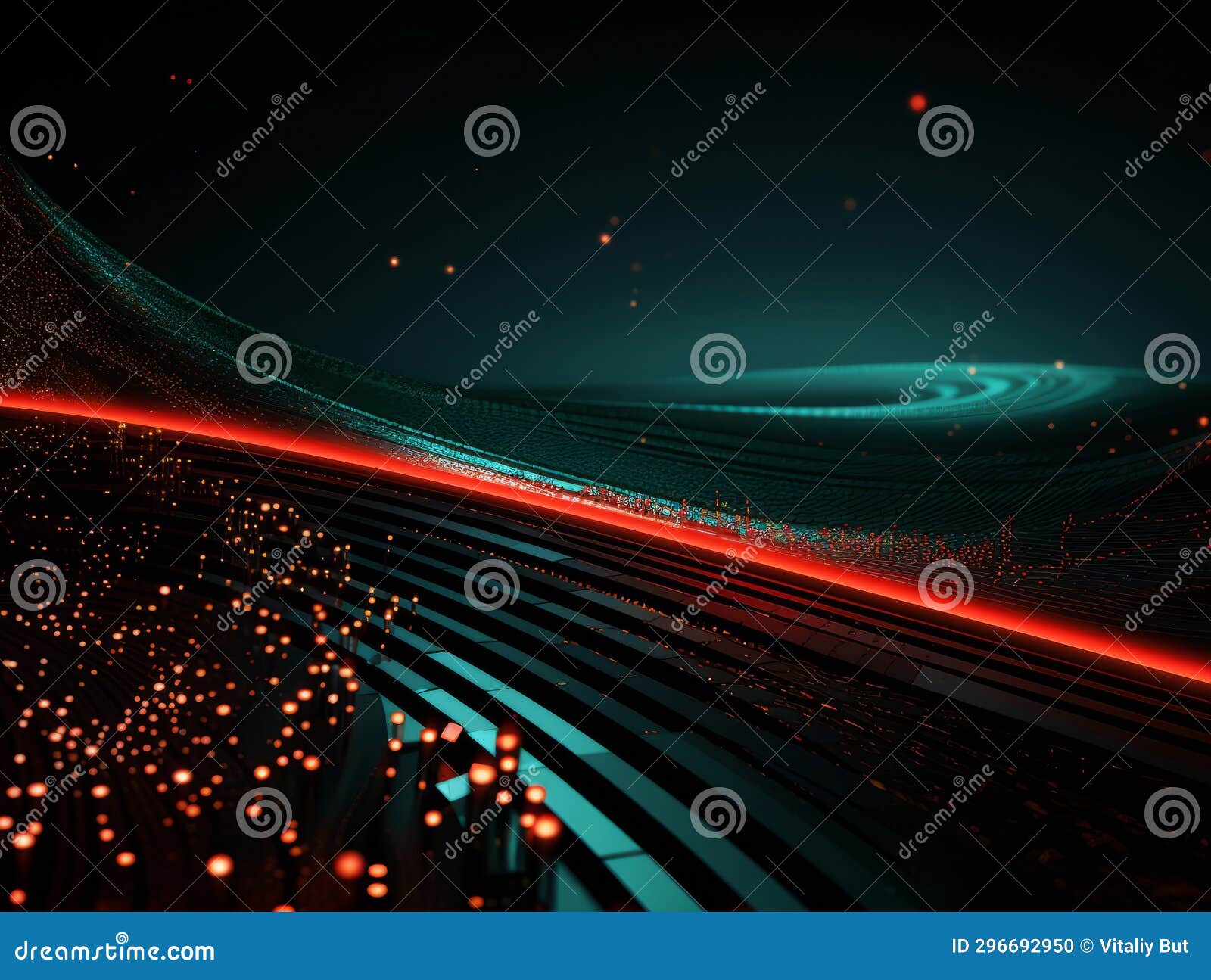 Abstract Sci-fi Green and Red Background, Concept of Digital Future ...