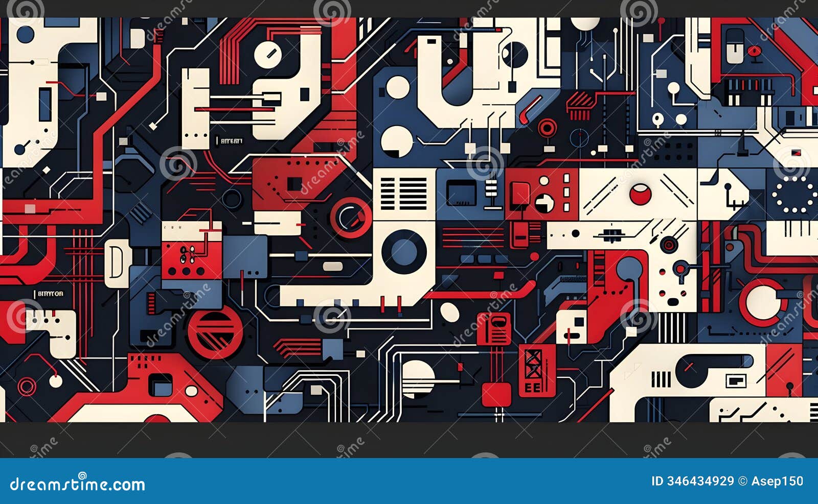 Abstract Technology Illustration: Red, White, and Blue Circuit Board ...