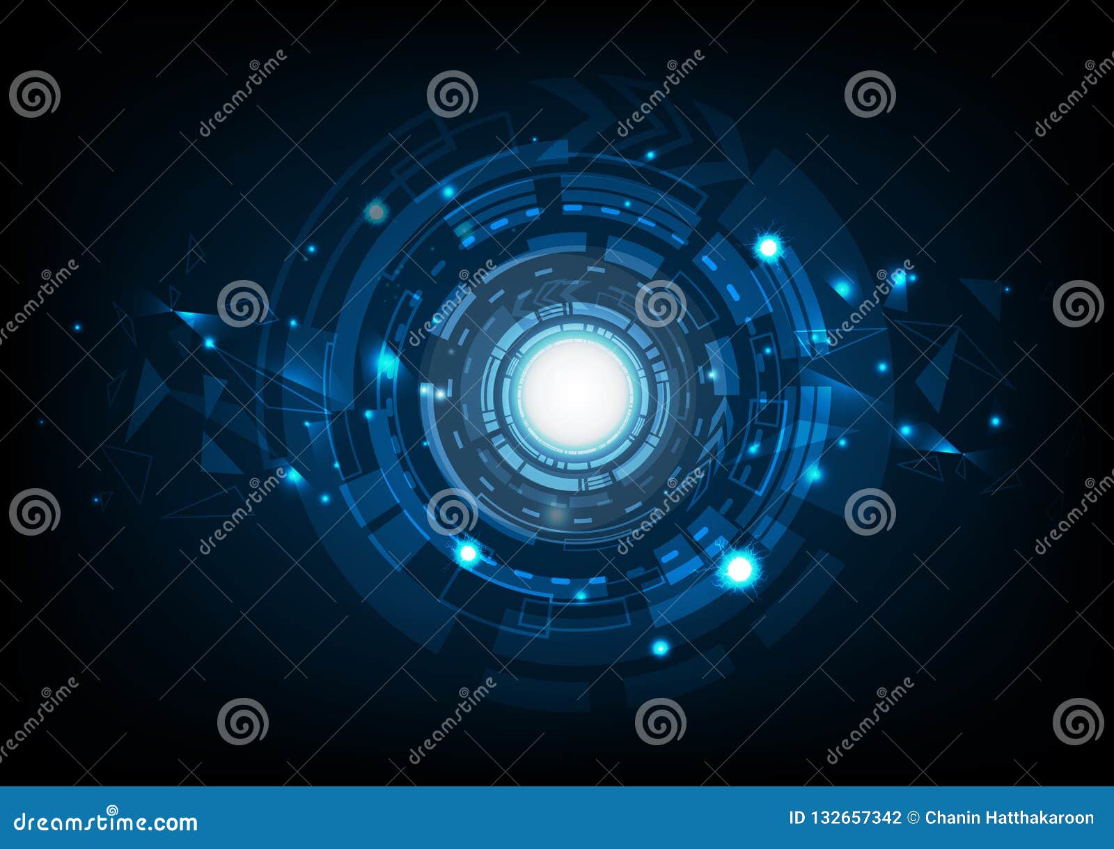 Abstract Technology with Lightning Sparkle and Triangles Molecules ...