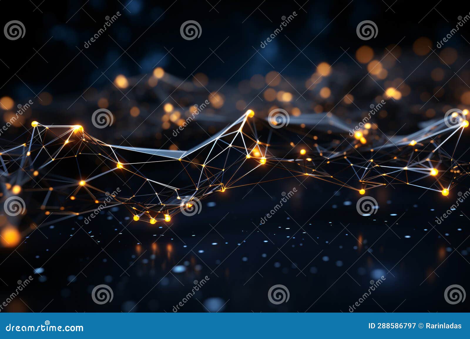 Abstract Technology Network of Blue Grid and Particles on Dark Background Stock Illustration ...